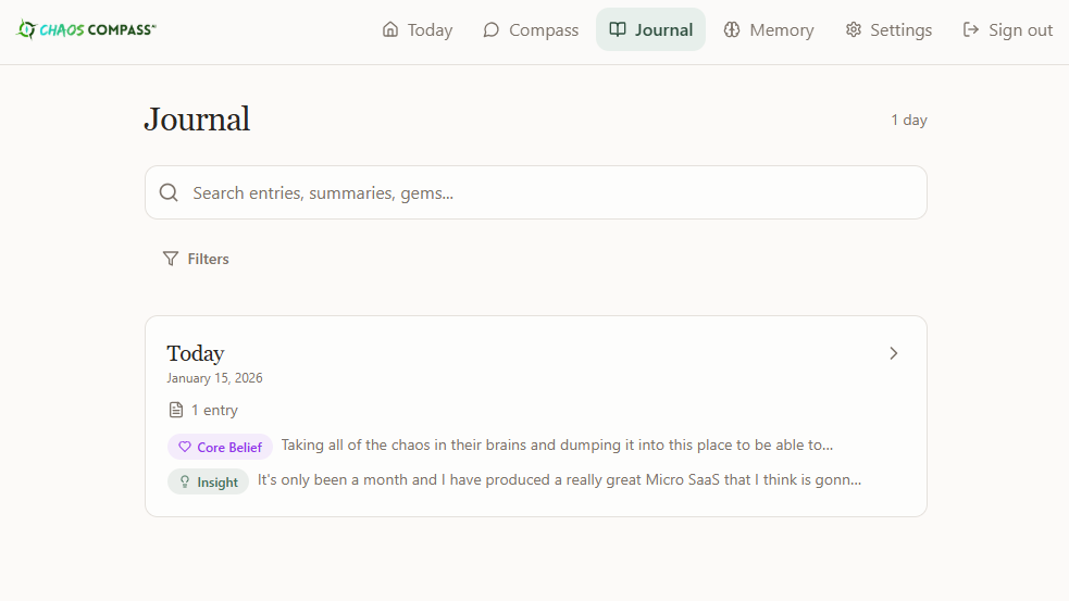 Chaos Compass AI - Private AI Journal for Founders