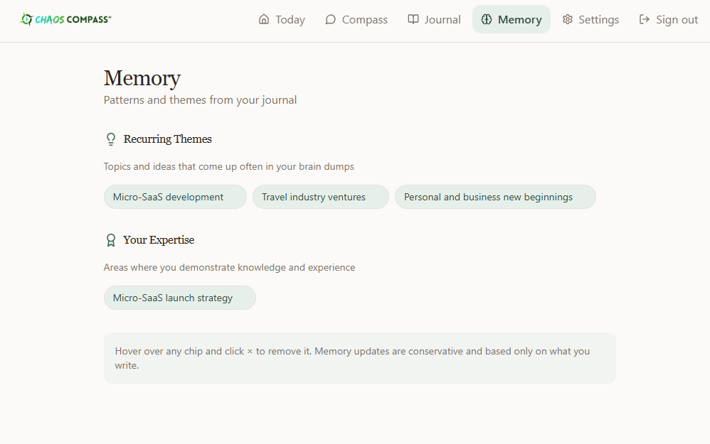 Chaos Compass AI - Private AI Journal for Founders
